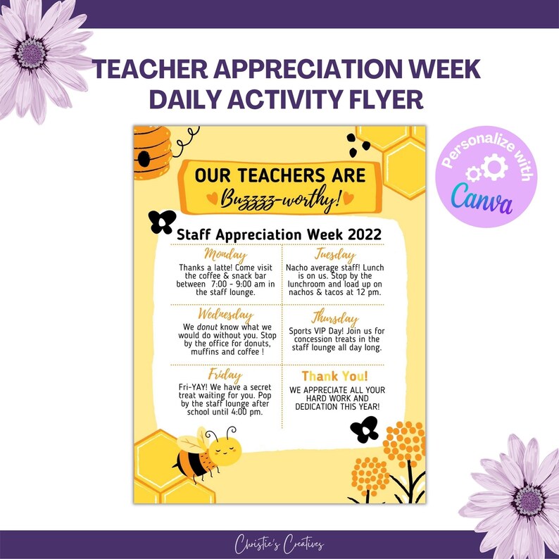 Teacher Appreciation Week Daily Activity Itinerary Flyer Buzzzzworthy ...
