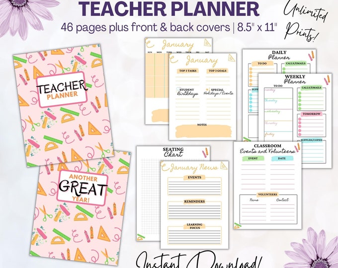 Printable Teacher Plannerteacher Planner Pageslesson Plannerdaily ...