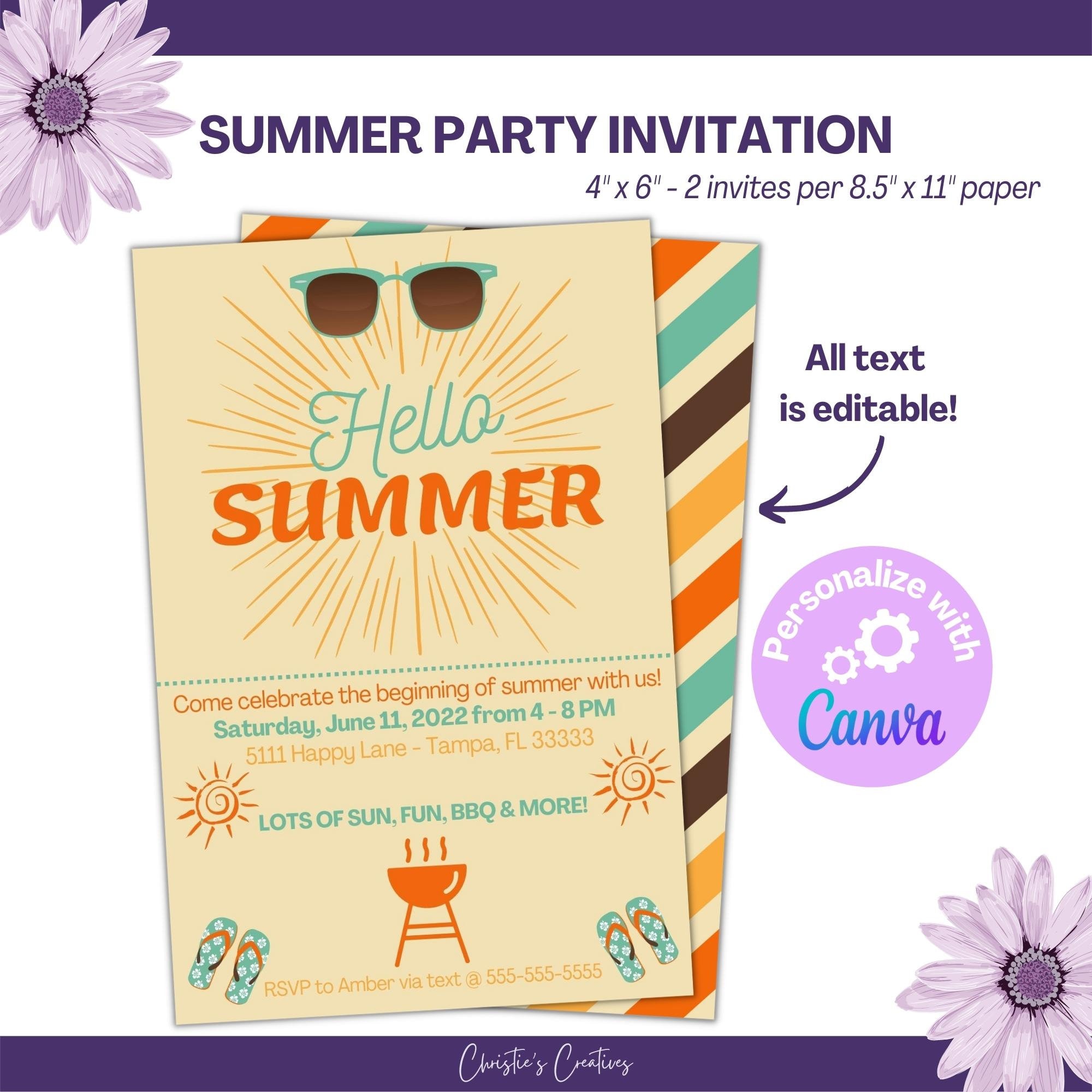 End of School Summer Party Invitation | Teal and Orange | Printable ...