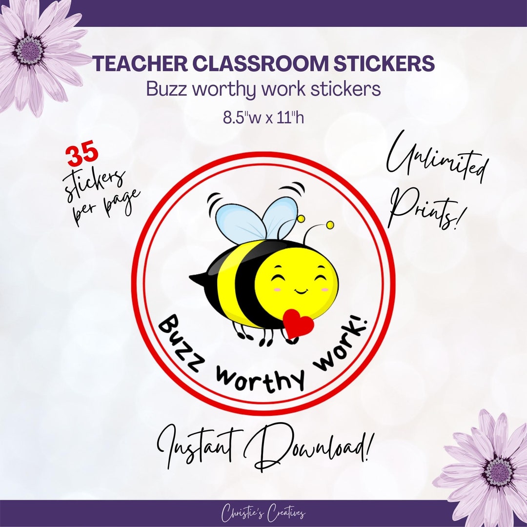 Buzzworthy Work Great Job Motivational Teacher Bee Printable Stickers ...