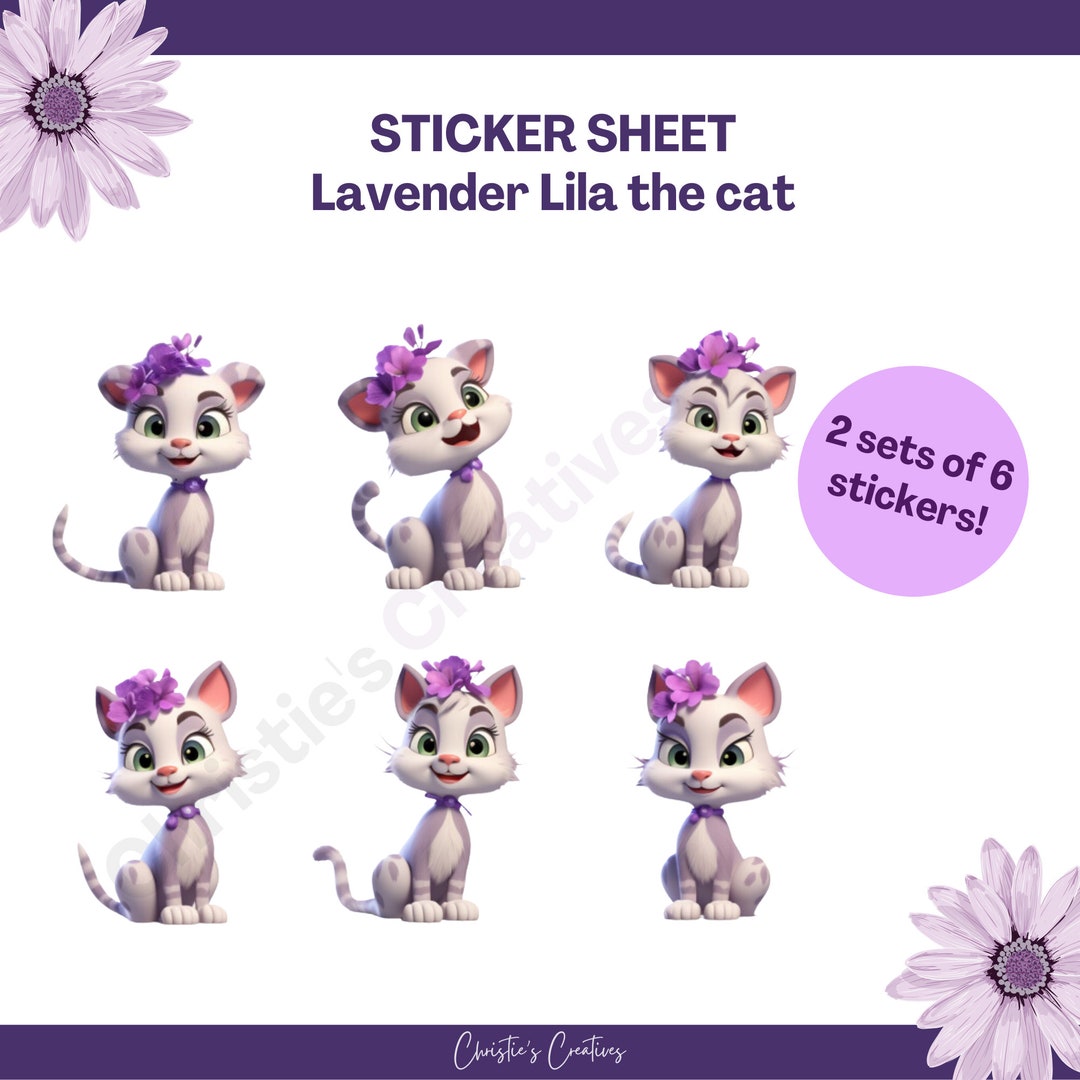 Lavender Lila the Sassy Cat Stickers Purple Cat Stickers Laptop Book ...