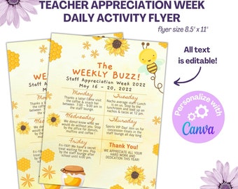 Teacher Appreciation Week Daily Activity Flyer Rainbow Happiness and ...