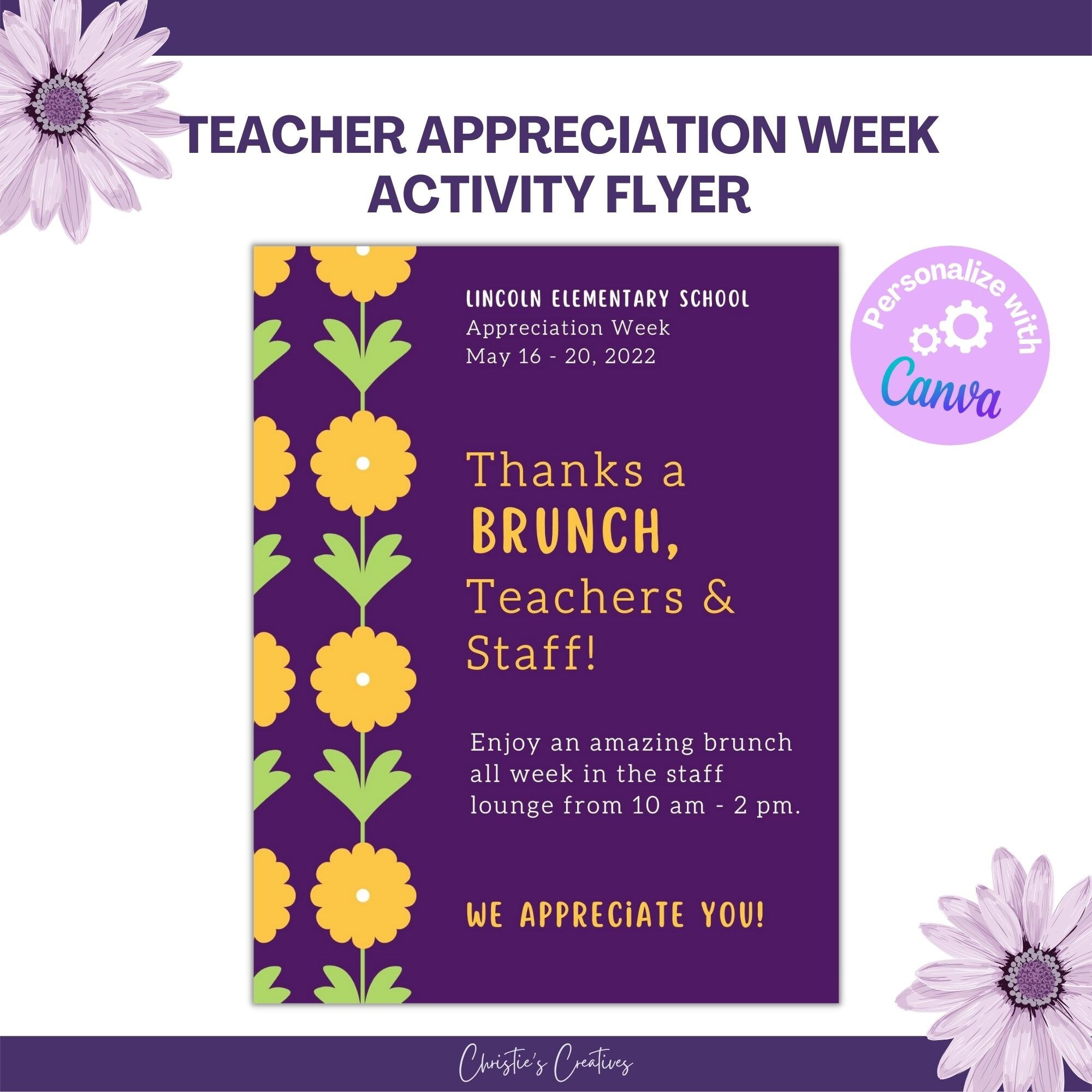 Teacher Appreciation Week Activity Flyer | Thanks a Brunch | Printable ...
