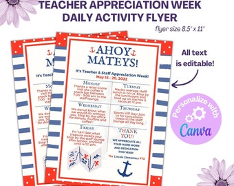 Teacher Appreciation Week Daily Activity Itinerary Flyer Buzzzzworthy ...