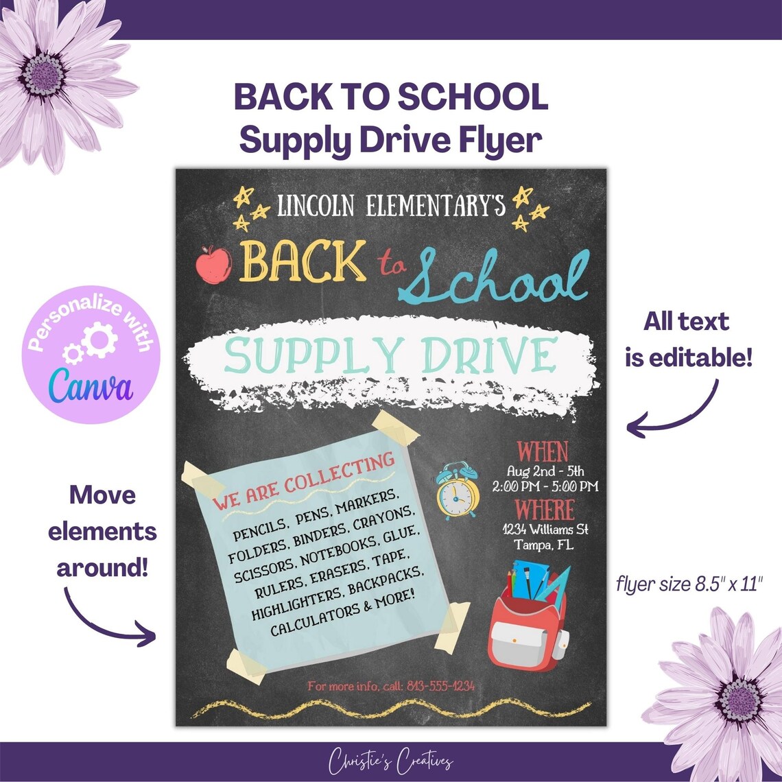 Back to School Supply Drive Flyer | School Supplies Donation Drive ...