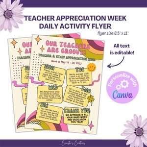 Teacher Appreciation Week Daily Activity Itinerary Flyer | Groovy Retro ...