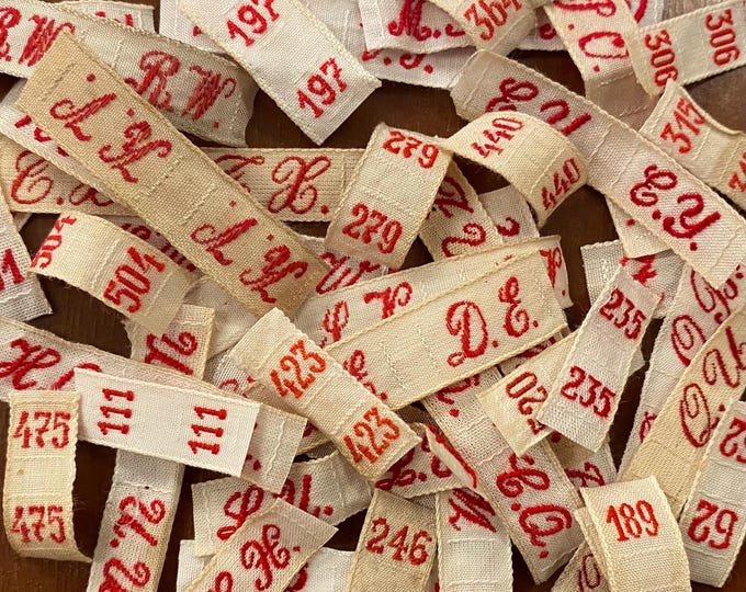 100 Mixed French Laundry Labels, Monograms, Initials, Numbers, Ribbon ...