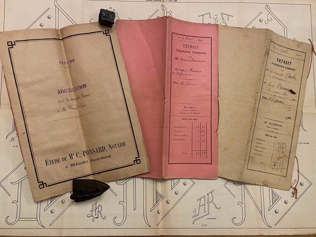 1880 - 1908 Notary Folders Documents French Antique Hand Writing, 4 ...