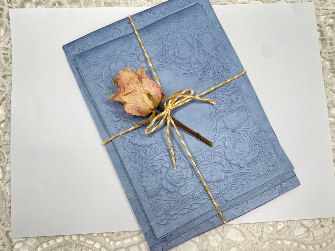 Hibiscus Blue - Grey Dyed Embossed Papers, 8 Different Designs - Junk ...