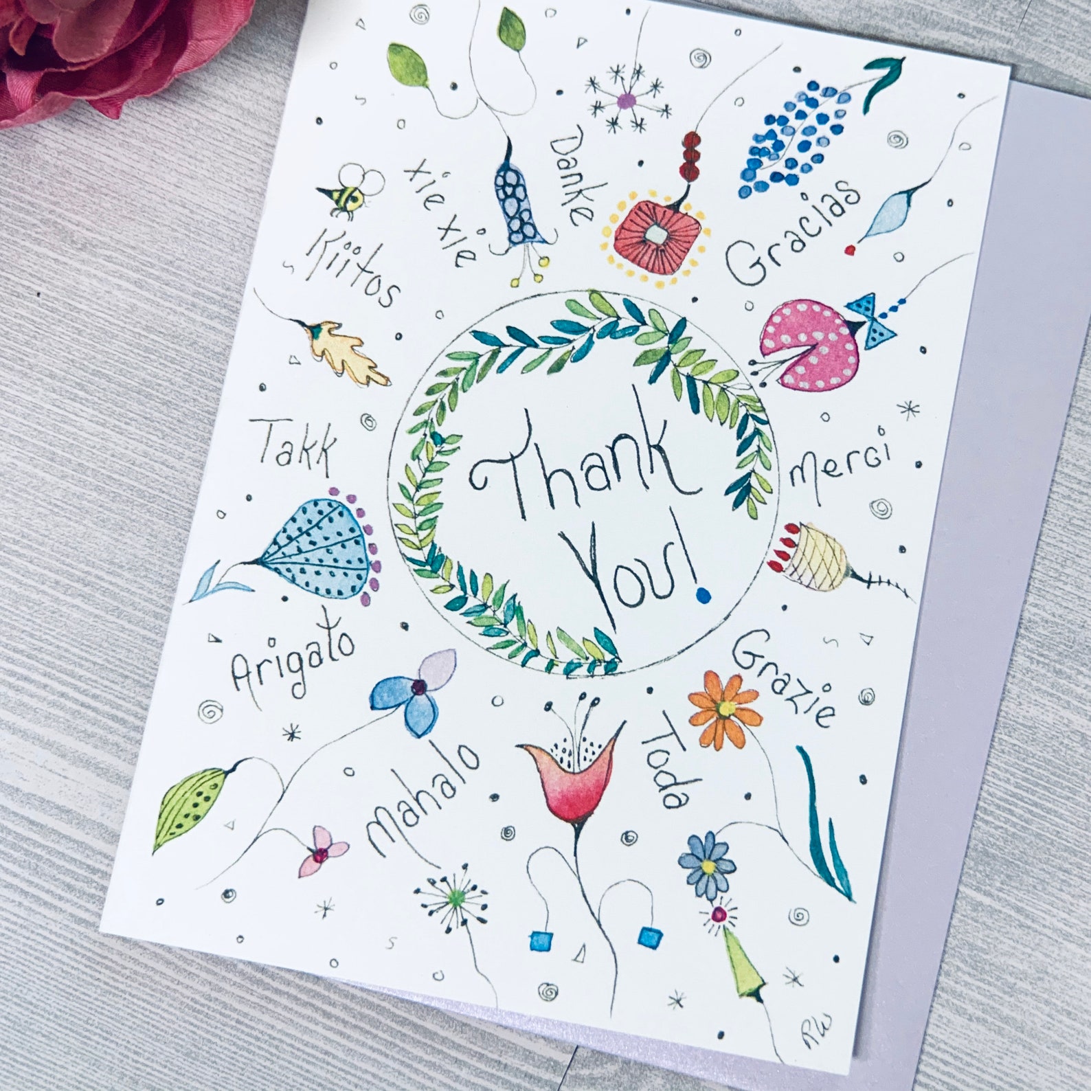 Thank You in Many Languages. 668 Watercolor Card. Multi Lingual ...