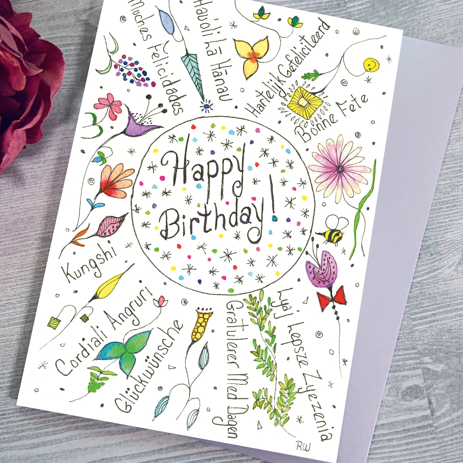 Happy Birthday in Many Languages . 673 .watercolor Card High Quality ...