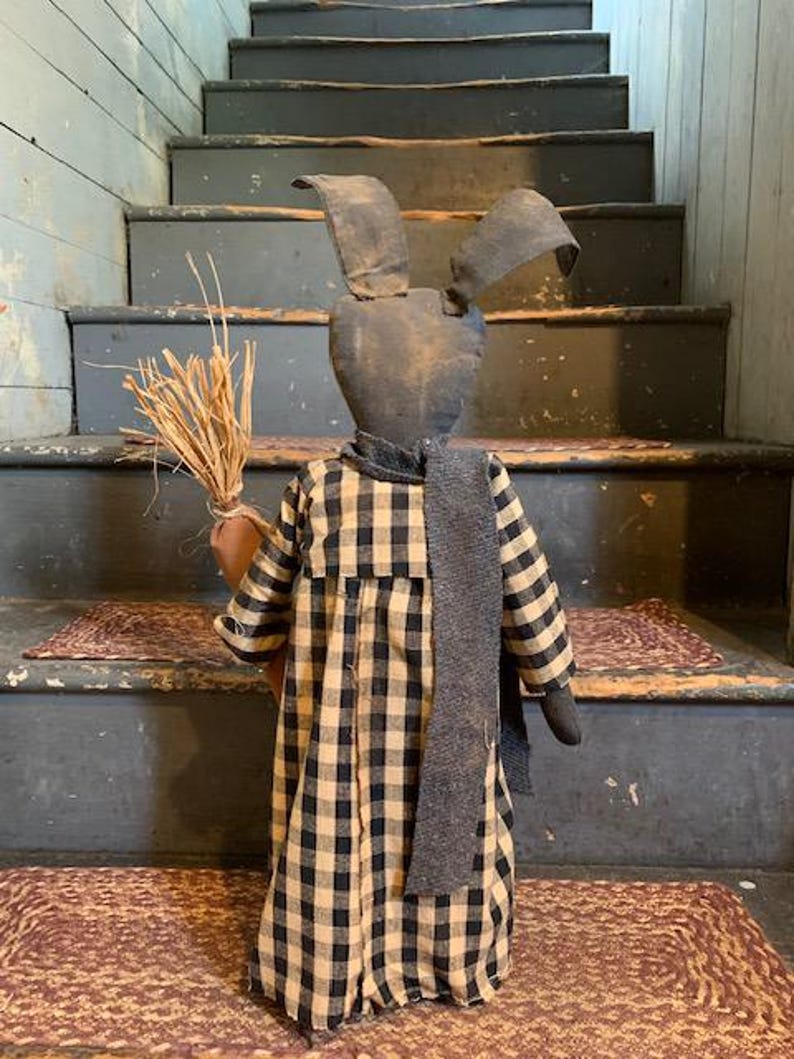 Handmade Primitive Bunny in Black/tan Checked Dress - Etsy