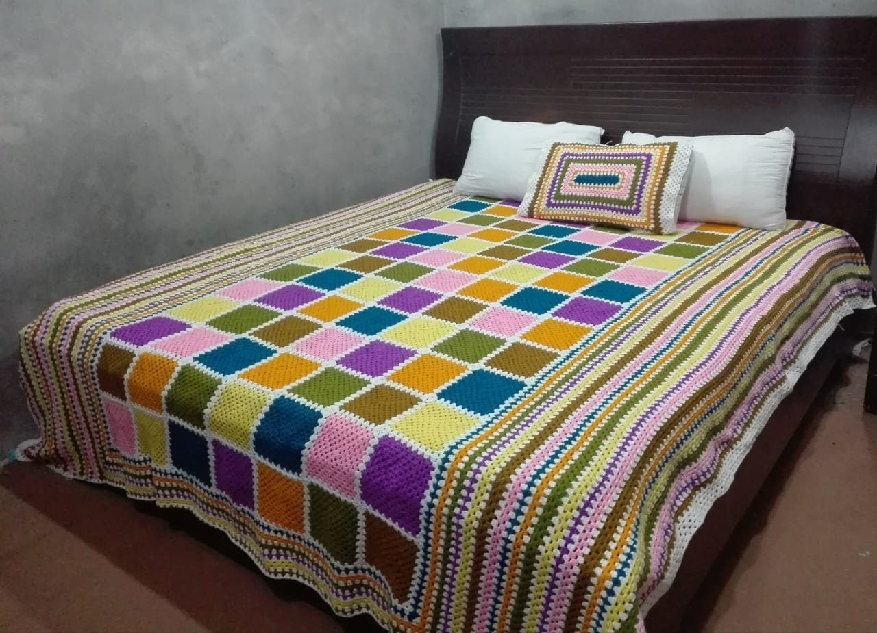 Granny Square Multicolor Crochet Bed Throw - Etsy