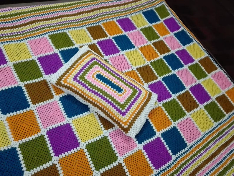 Granny Square Multicolor Crochet Bed Throw - Etsy