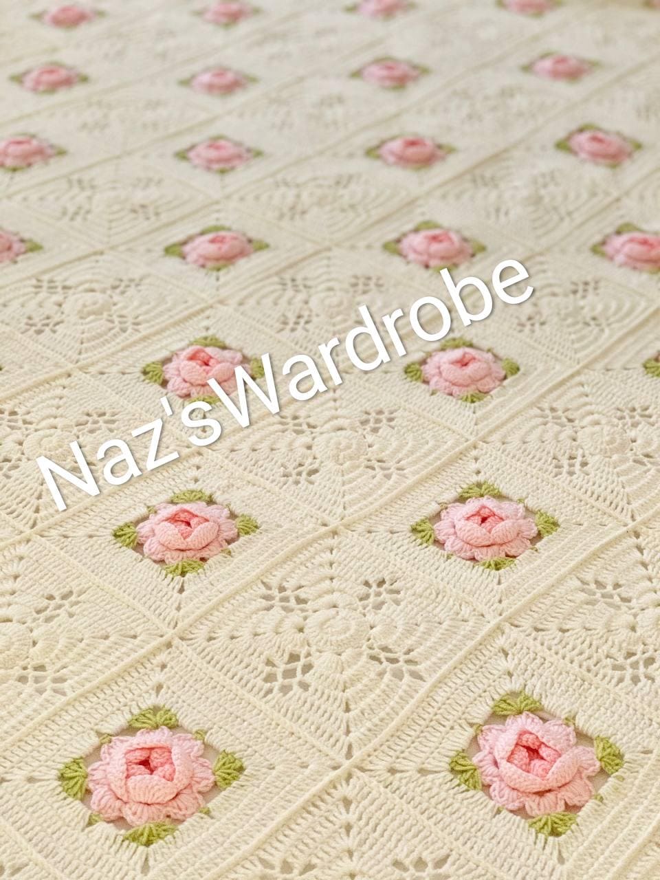 Crochet 3D Roses King Size Bedspread Set With Pillow Case Throw Granny ...