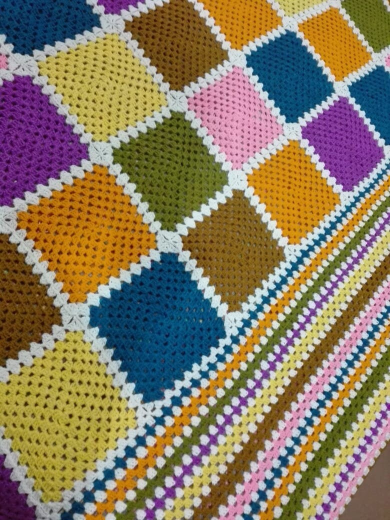 Granny Square Multicolor Crochet Bed Throw - Etsy