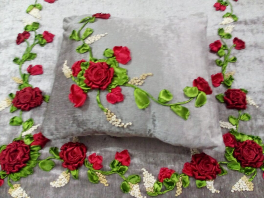 Ribbon Embroidery King Bed Cover Bedspread - Etsy