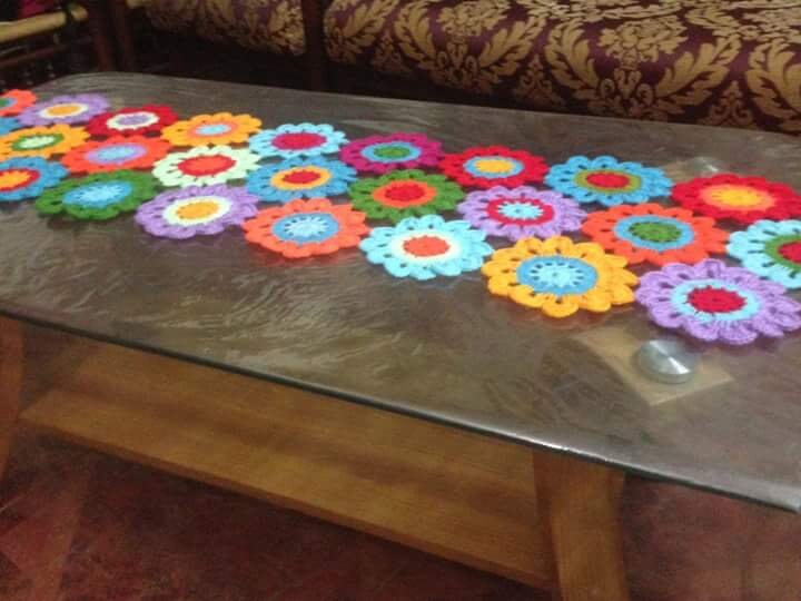 Long Crochet Multicolor Floral Table Runner - Etsy