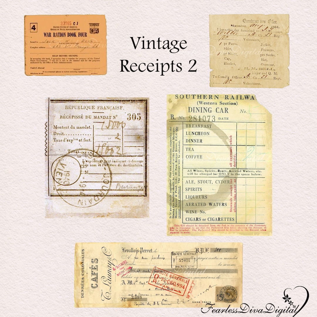 Vintage Receipts 2 Junk Journal Ephemera Instant Download PRINTABLE ...