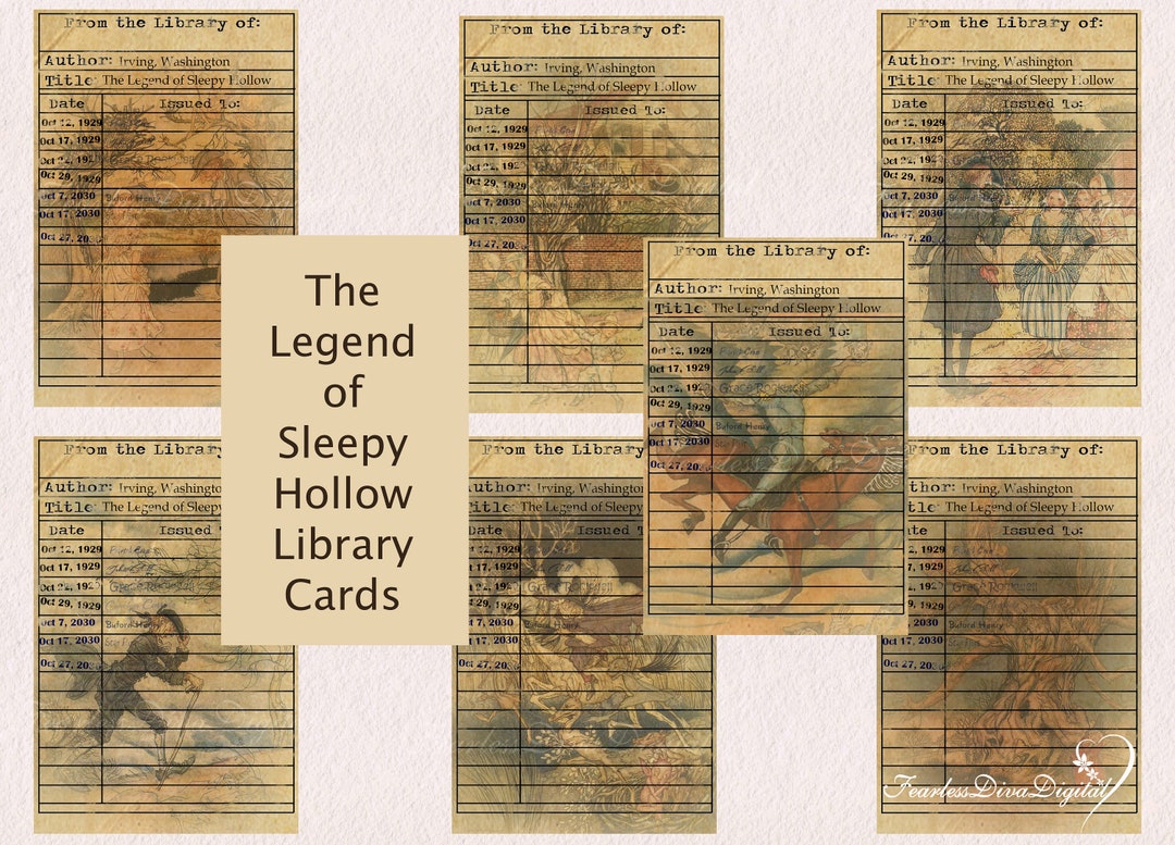 PRINTABLE Digital the Legend of Sleepy Hollow Library Cards 7 6x4 300 ...