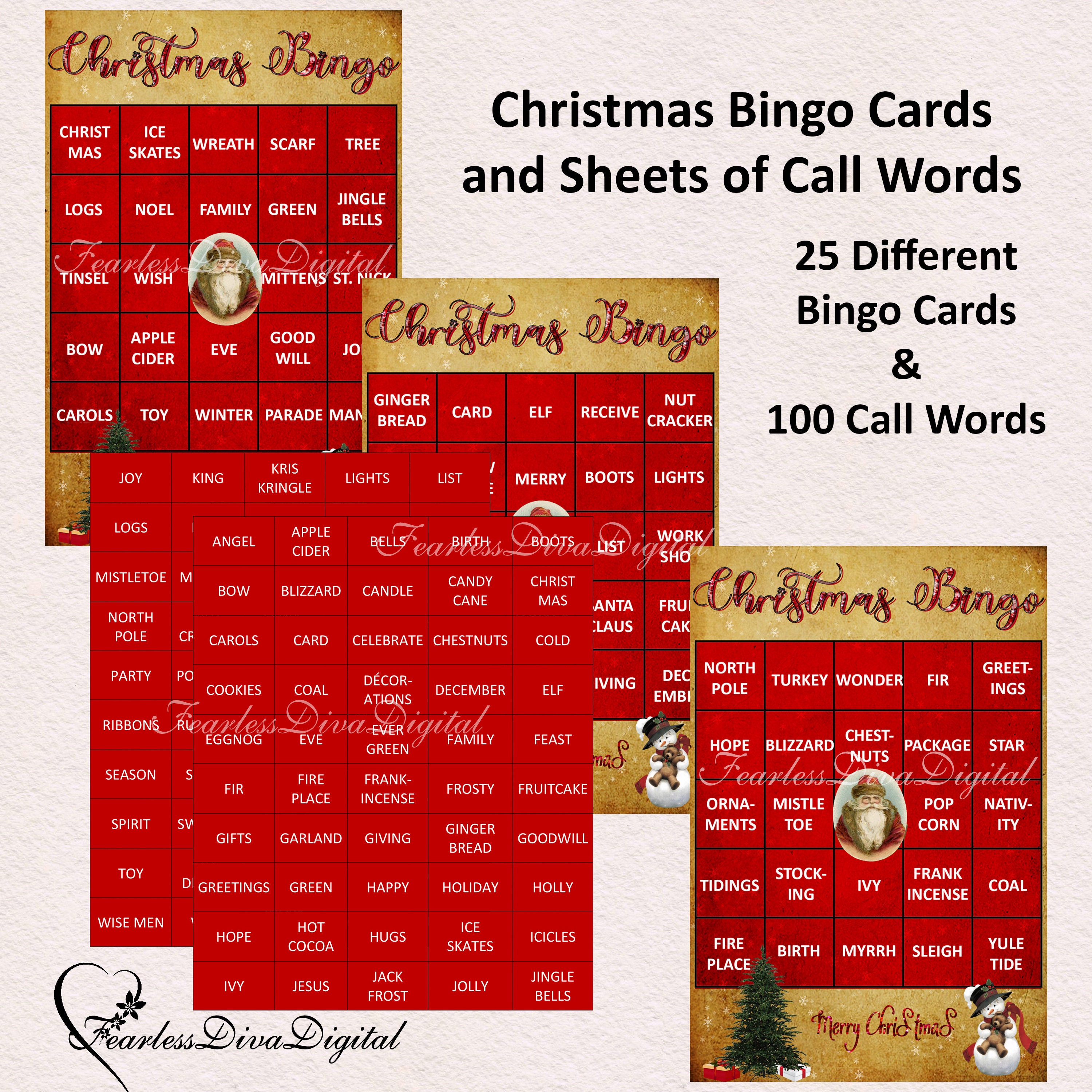 25 PRINTABLE Digital Christmas Bingo Cards Exciting Fun for Everyone ...