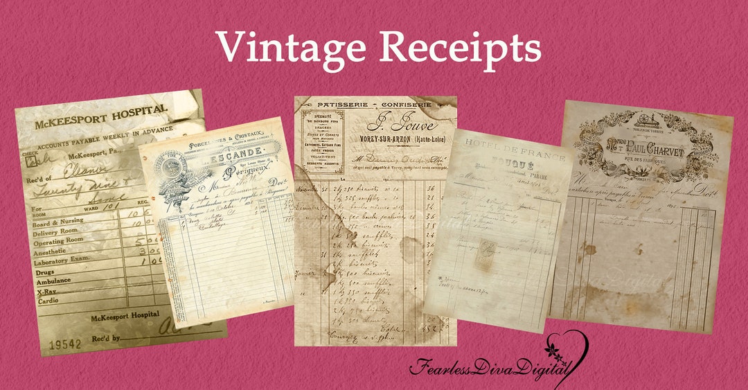Vintage Receipts Junk Journal Ephemera Instant Download Various Sizes ...