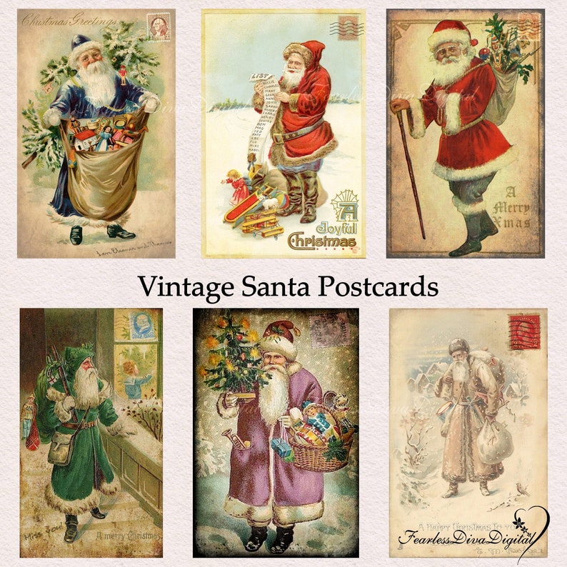 Vintage Santa Postcards Instant Download PRINTABLE Vintage - Etsy
