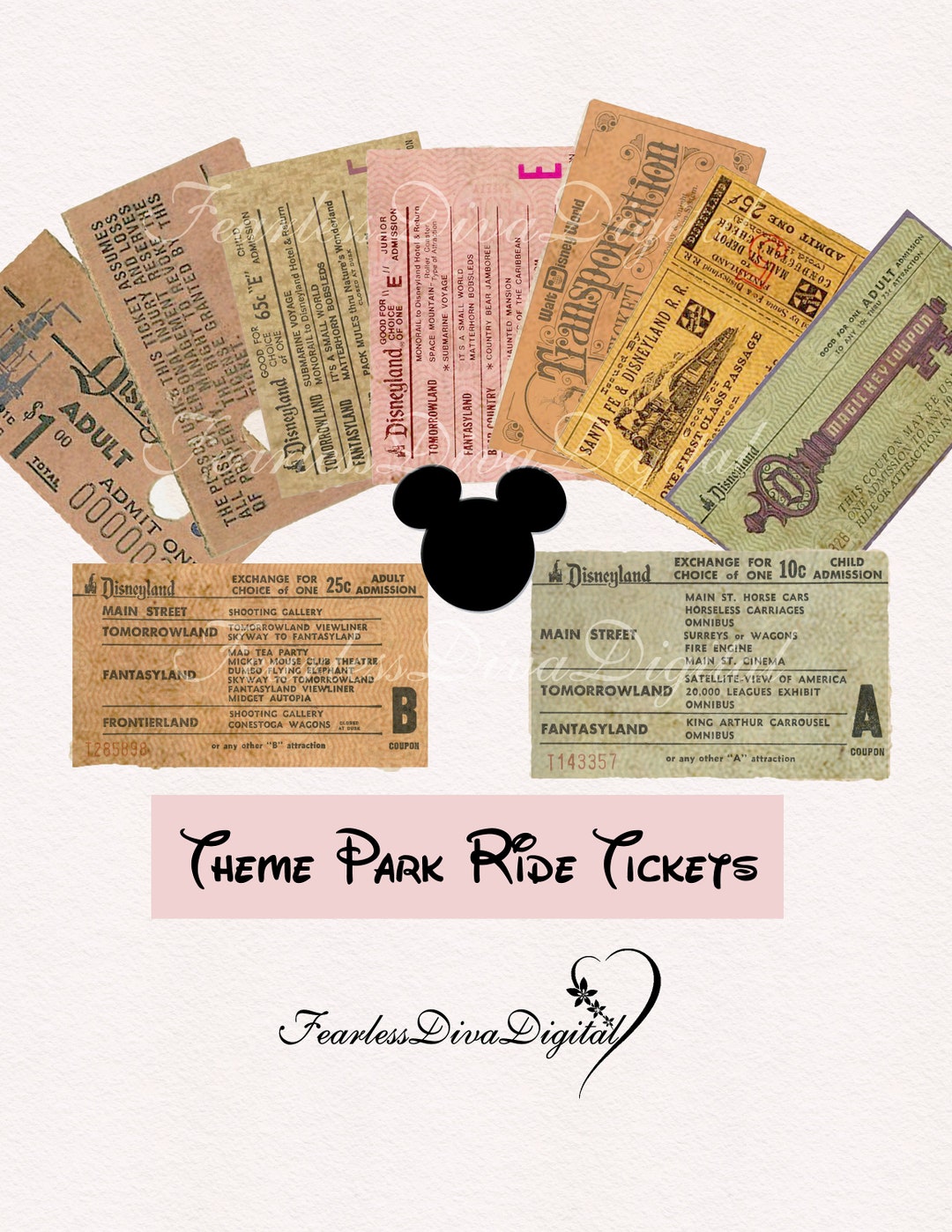 Vintage Theme Park Ride Tickets PRINTABLE DIGITAL - Etsy