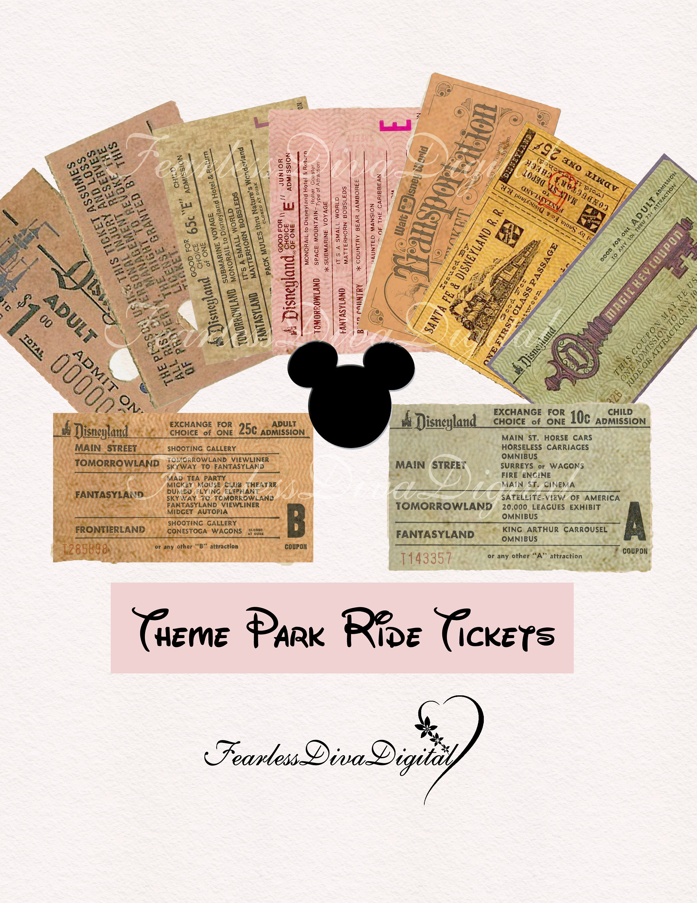 Vintage Theme Park Ride Tickets PRINTABLE DIGITAL - Etsy