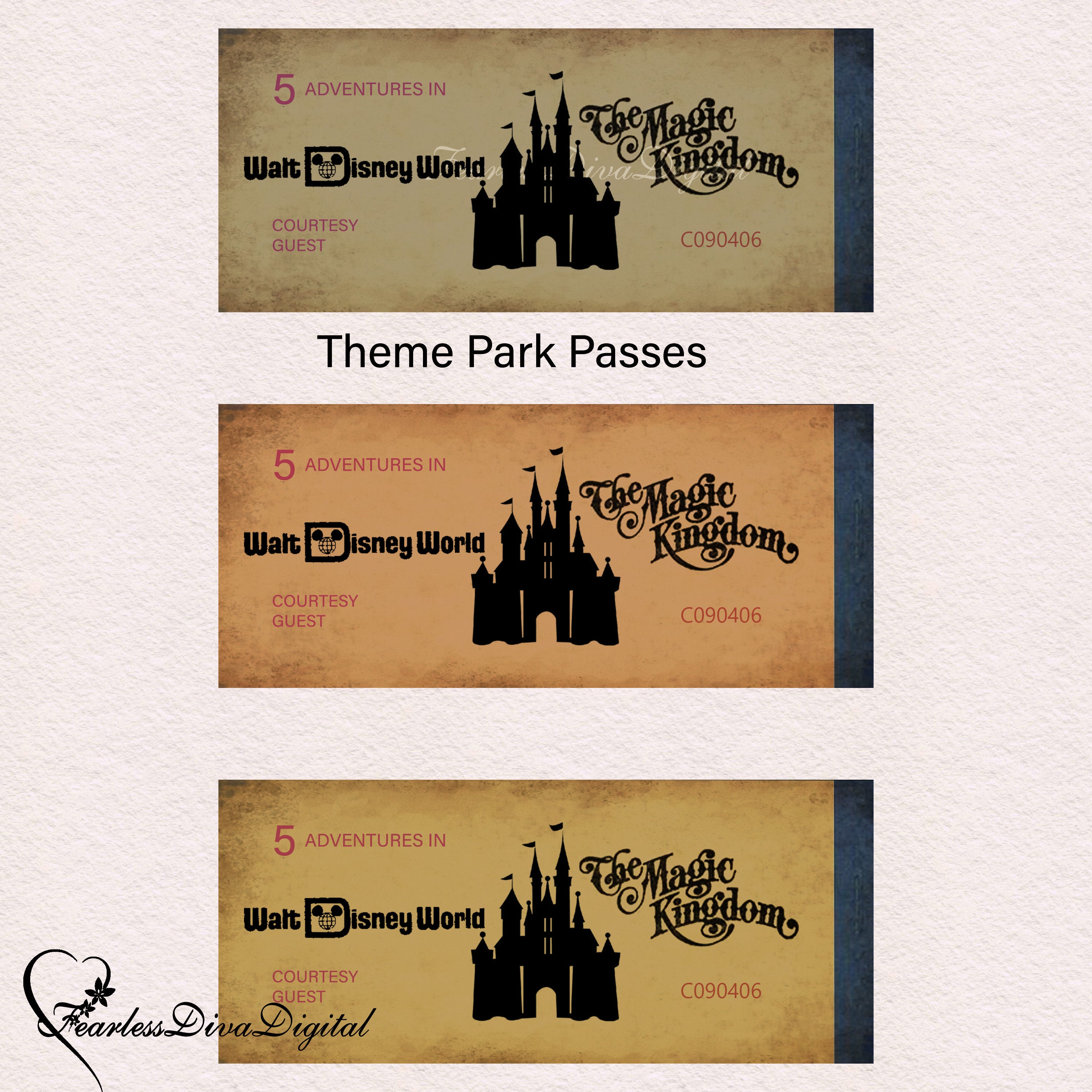 Digital Vintage Theme Park Gate Passes Instant Download PRINTABLE ...