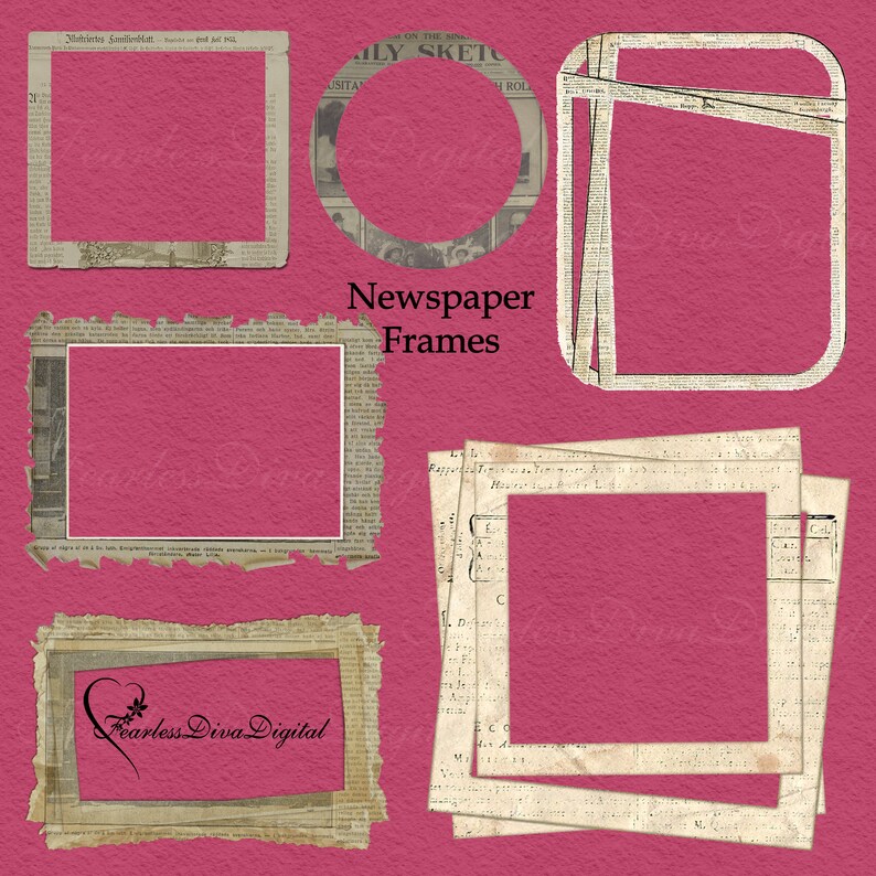 Vintage Newspaper Frames Various Sizes Various Shapes Old Newspapers ...