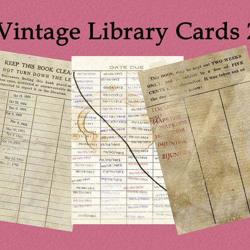 Vintage Library Cards and Pockets Ephemera Printable Digital - Etsy