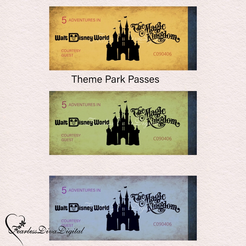 Digital Vintage Theme Park Gate Passes Instant Download PRINTABLE ...