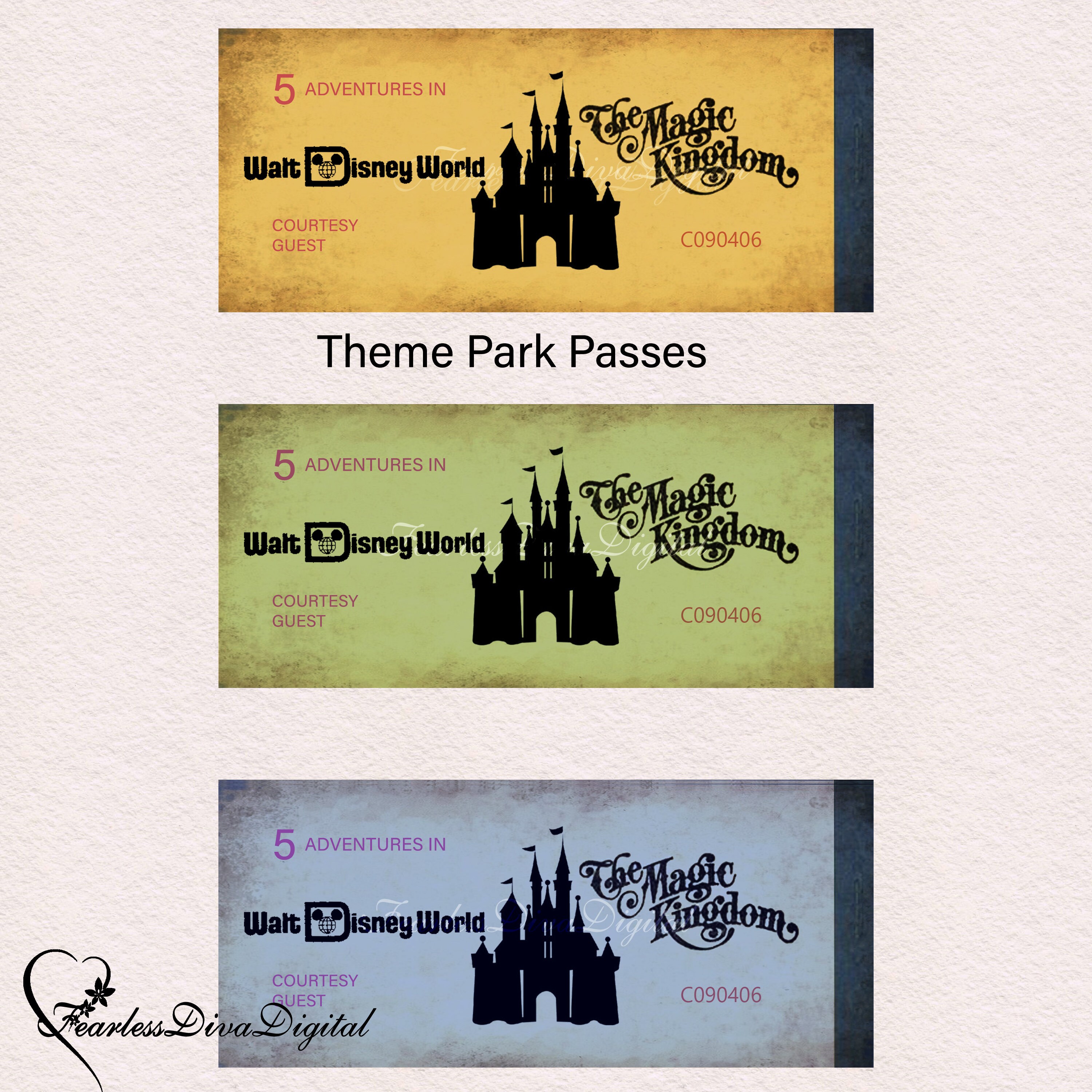 Digital Vintage Theme Park Gate Passes Instant Download PRINTABLE ...