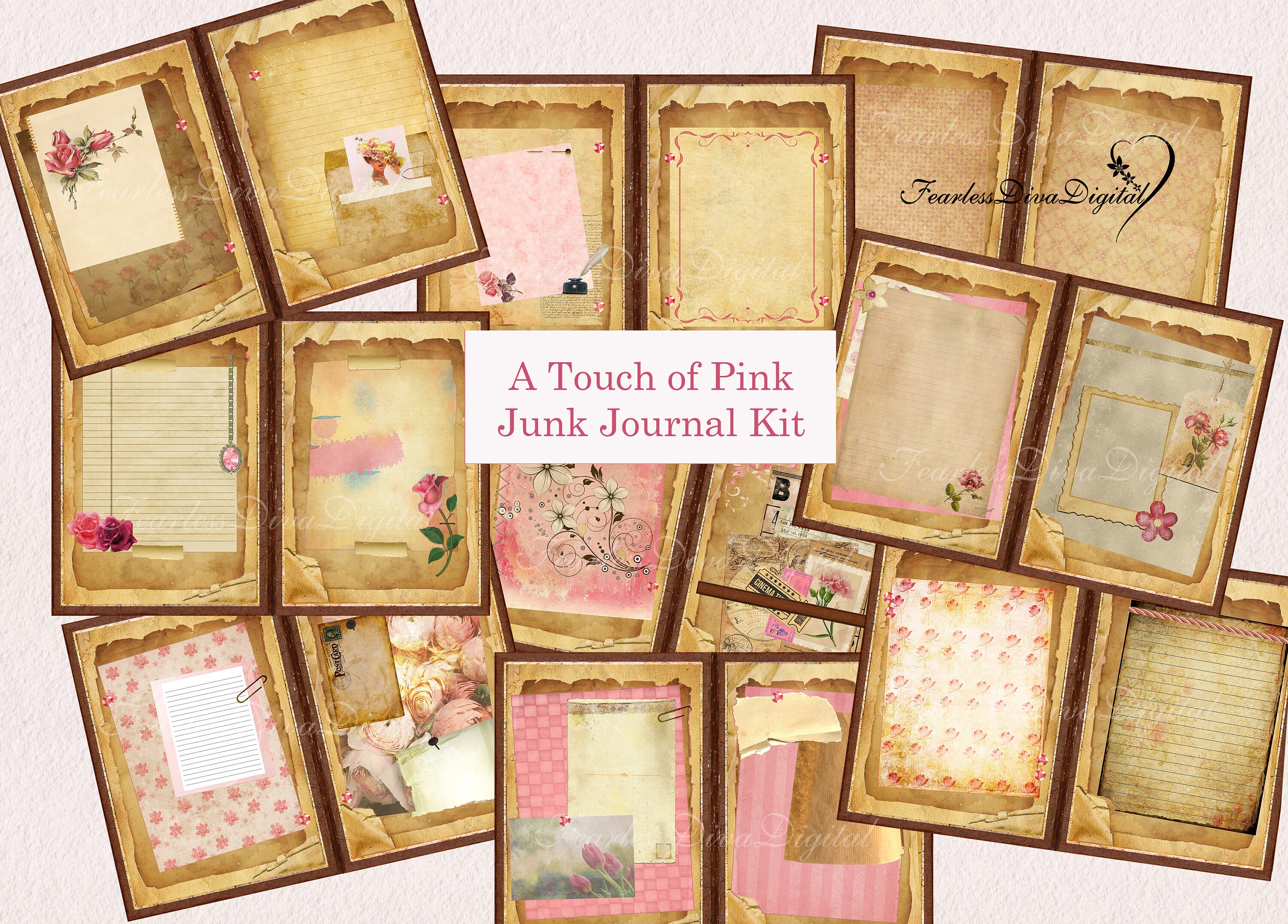 PRINTABLE Digital Vintage A Touch of Pink Junk Journal Kit 5x7 Pages ...