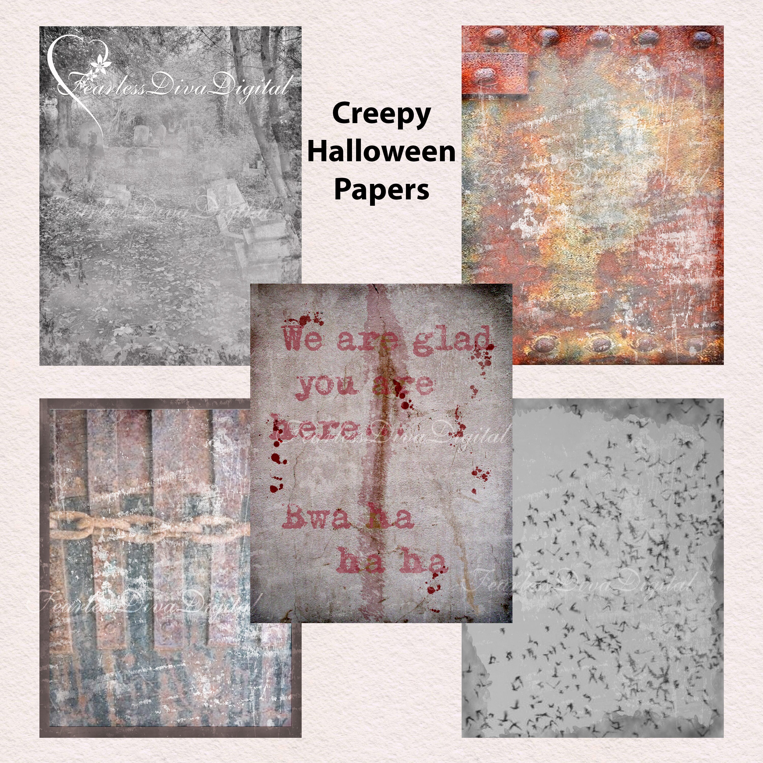 PRINTABLE Digital Creepy Halloween Papers 8.5x11 300 Dpi 5 Halloween ...
