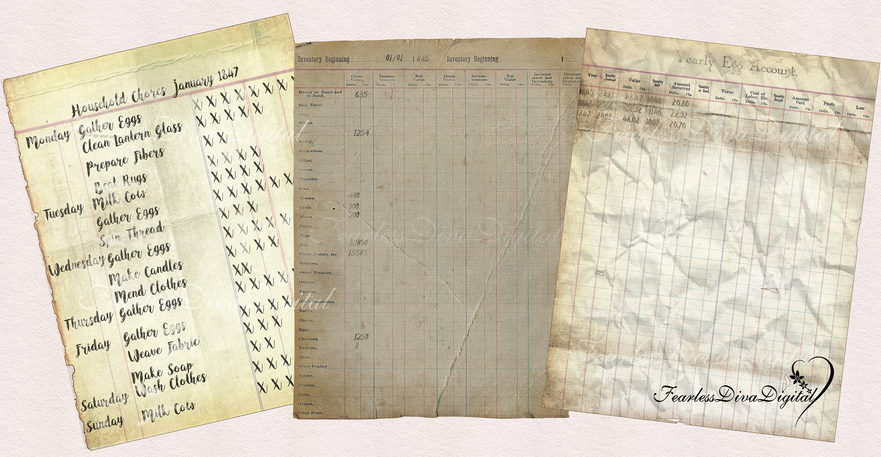 PRINTABLE Digital Vintage Ledgers Paper Pack 11x8.5 300 - Etsy España