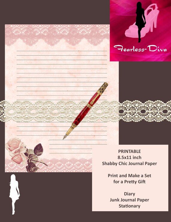PRINTABLE Digital Shabby Chic Journal Page with Lace and Rose | Etsy