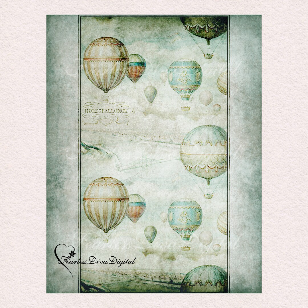 Digital Vintage Hot Air Balloon Scrapbook Paper Shabby Chic Scrapbook ...