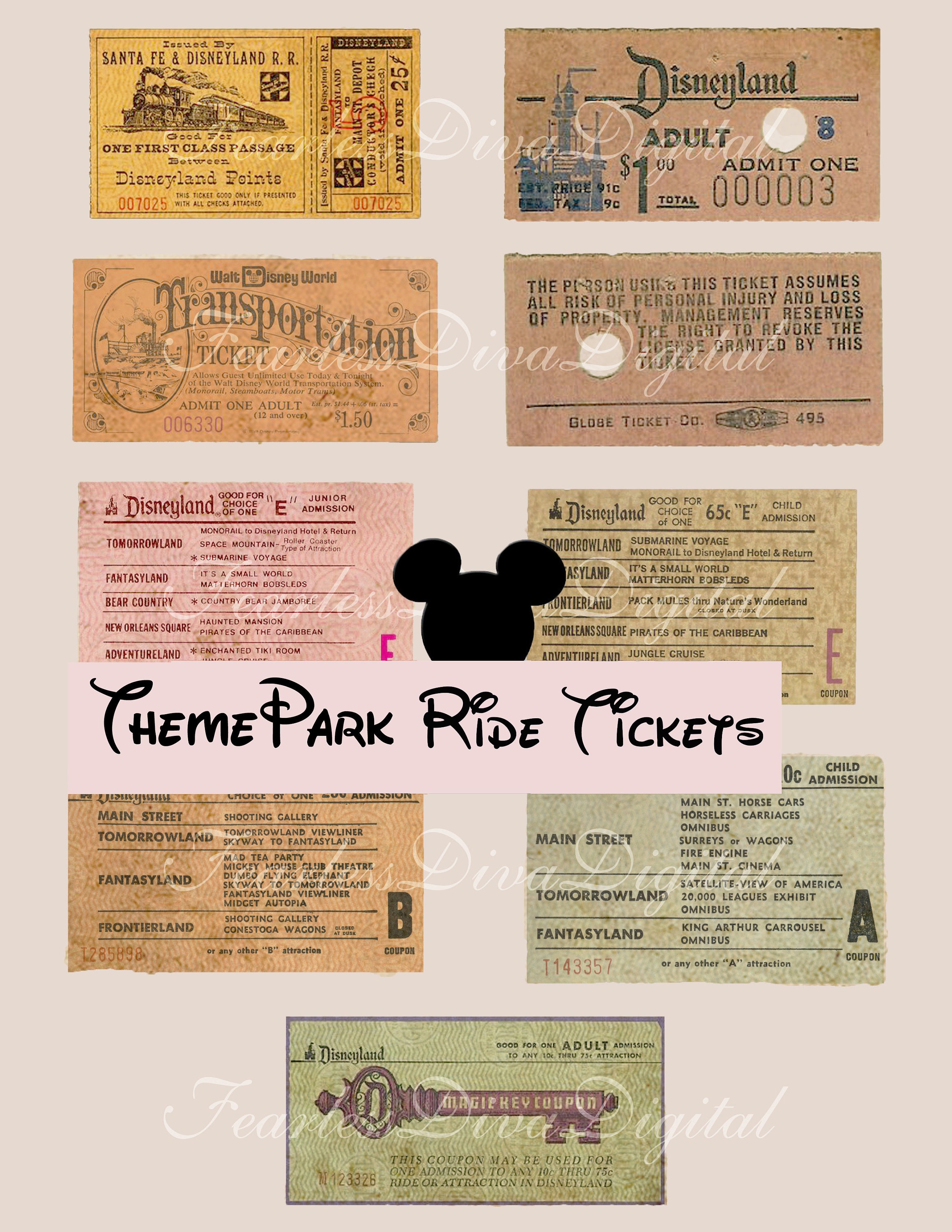 Vintage Theme Park Ride Tickets PRINTABLE DIGITAL - Etsy