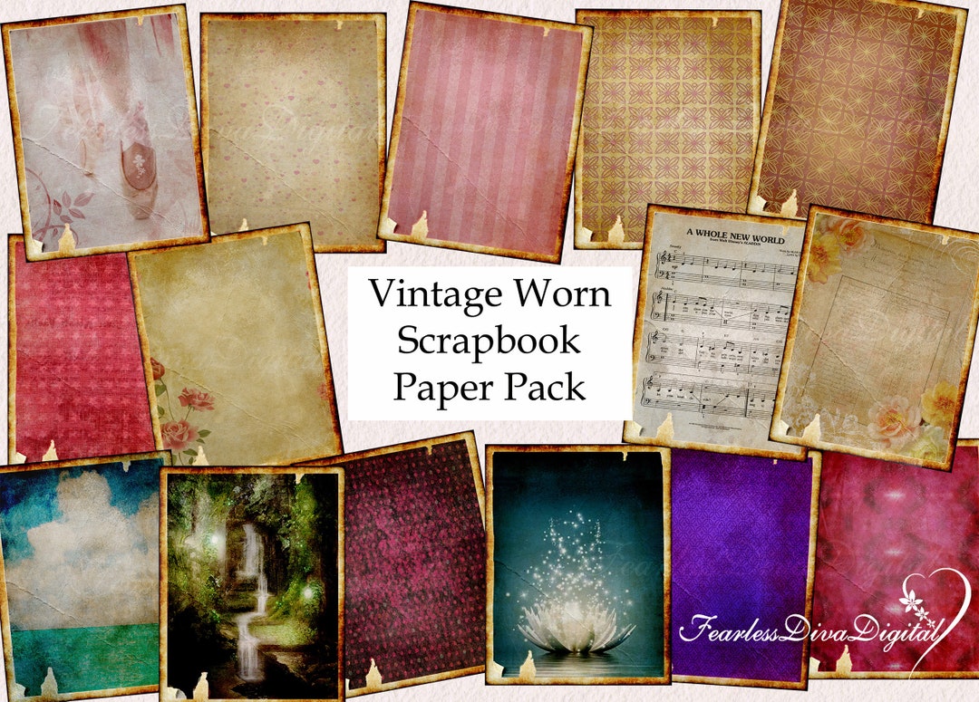 PRINTABLE Vintage Worn Junk Journal Paper Pack 11x8.5" 300 Dpi Instant ...