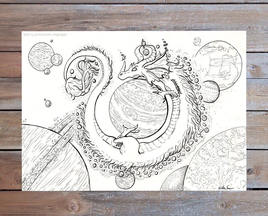 Space Cosmic Dragon Coloring Page, Galaxy Eastern Dragon Adult ...