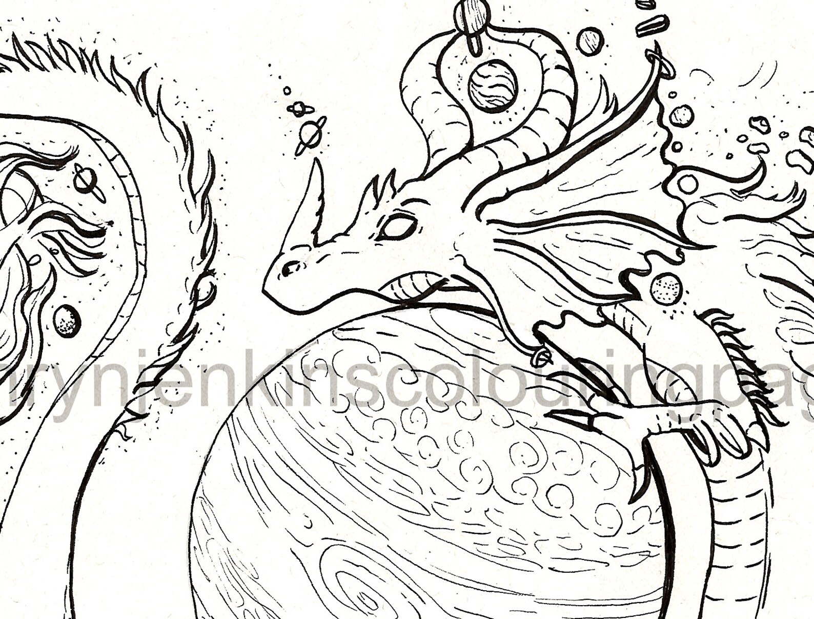 Space Cosmic Dragon Coloring Page, Galaxy Eastern Dragon Adult ...