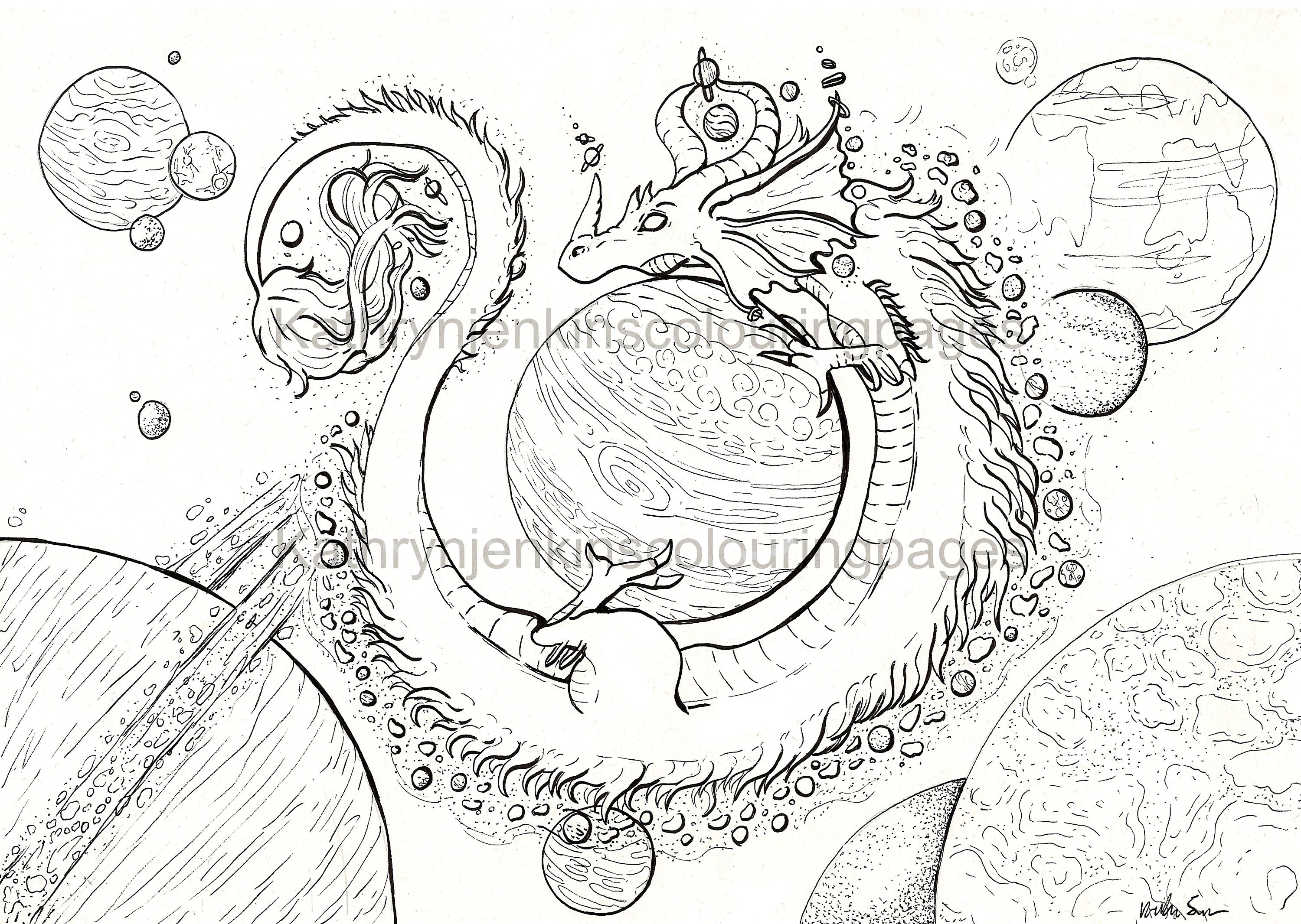 Space Cosmic Dragon Coloring Page, Galaxy Eastern Dragon Adult ...