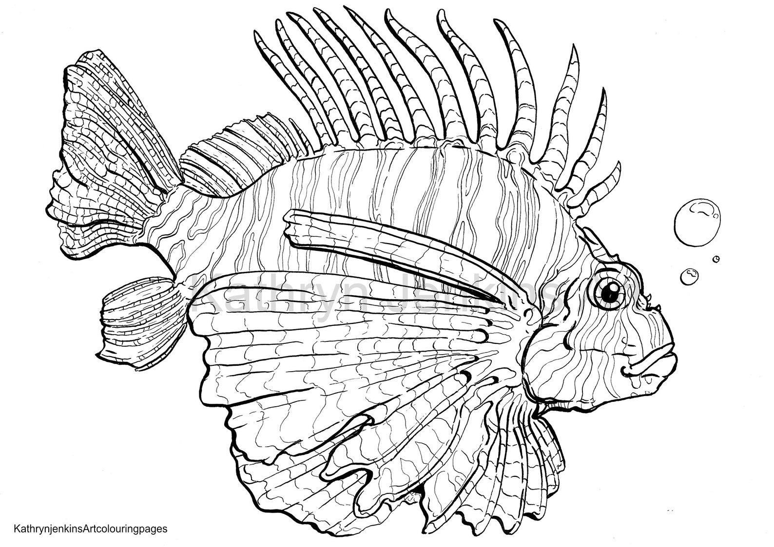 Lionfish Underwater Adult Colouring Page, Relaxing Ocean Colouring Page ...