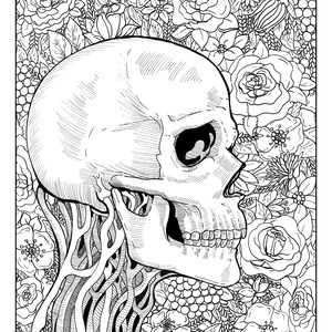 Gothic Skull Coloring Page for Adults, Bark Queen, Flower Skull ...