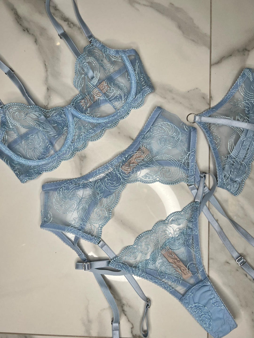 Embroidered Lace Lingerie Set 5pcs Etsy