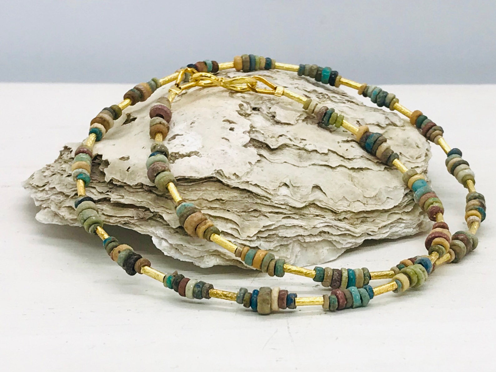 Ancient Egyptian necklace with mummy beads faience and gold | Etsy