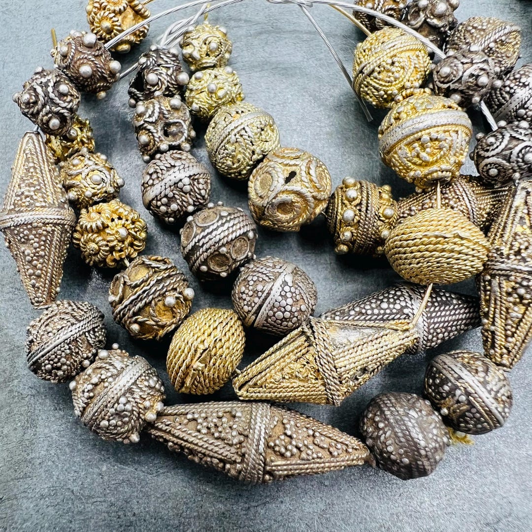 Old Filigree Silver Beads From Mauritania, Granulated Silver Beads, Old ...
