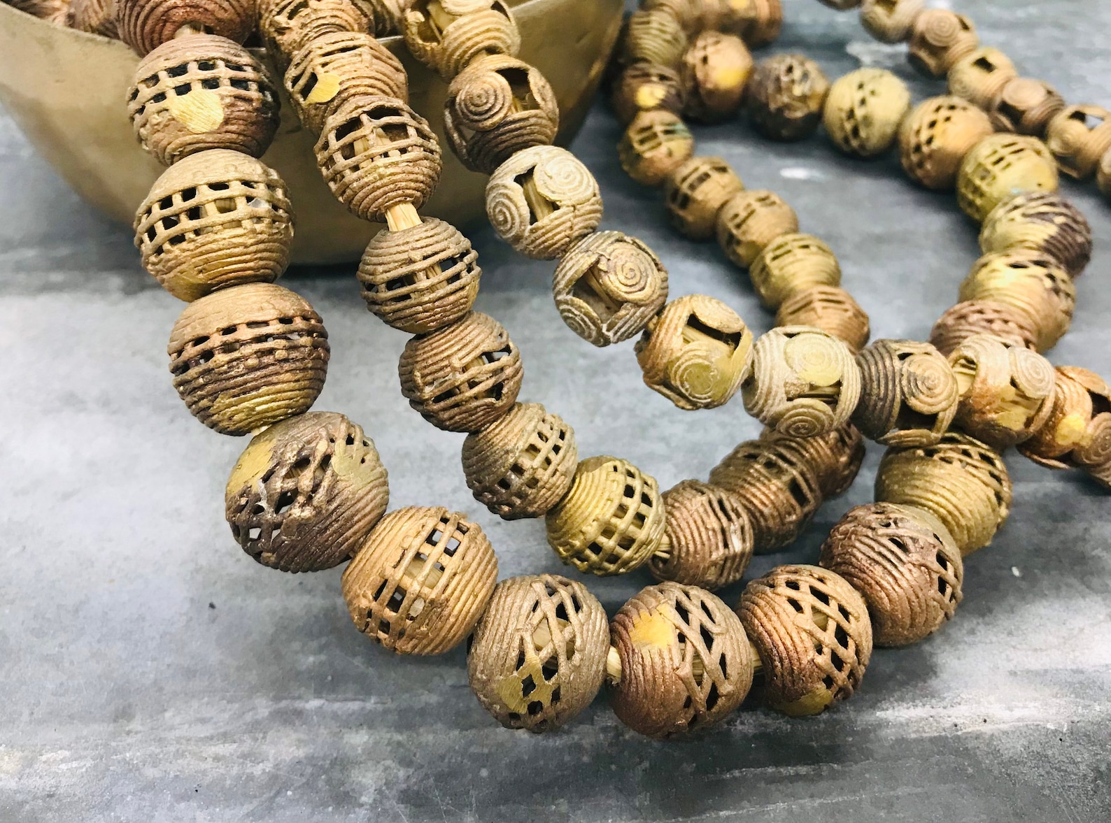 Strand of Round Bronze Baule Beads, African Baule Beads Brass, Round ...